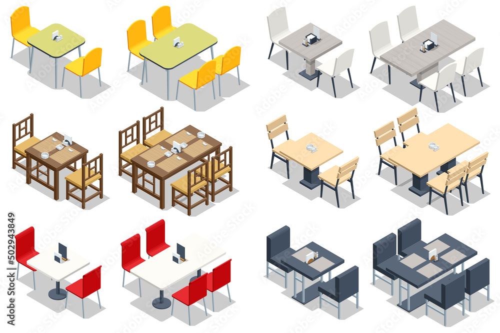 Isometric Set of Table and Chair Isolated on White Background. Fast ...