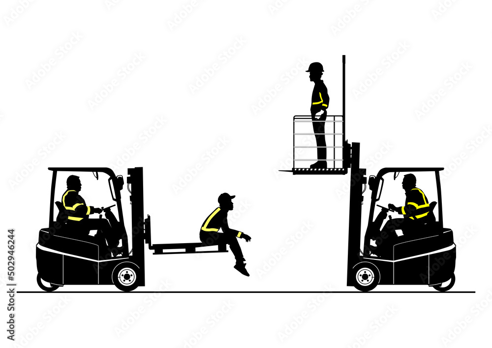 Forklift lifting people rules. Silhouette of a forklift with operators ...
