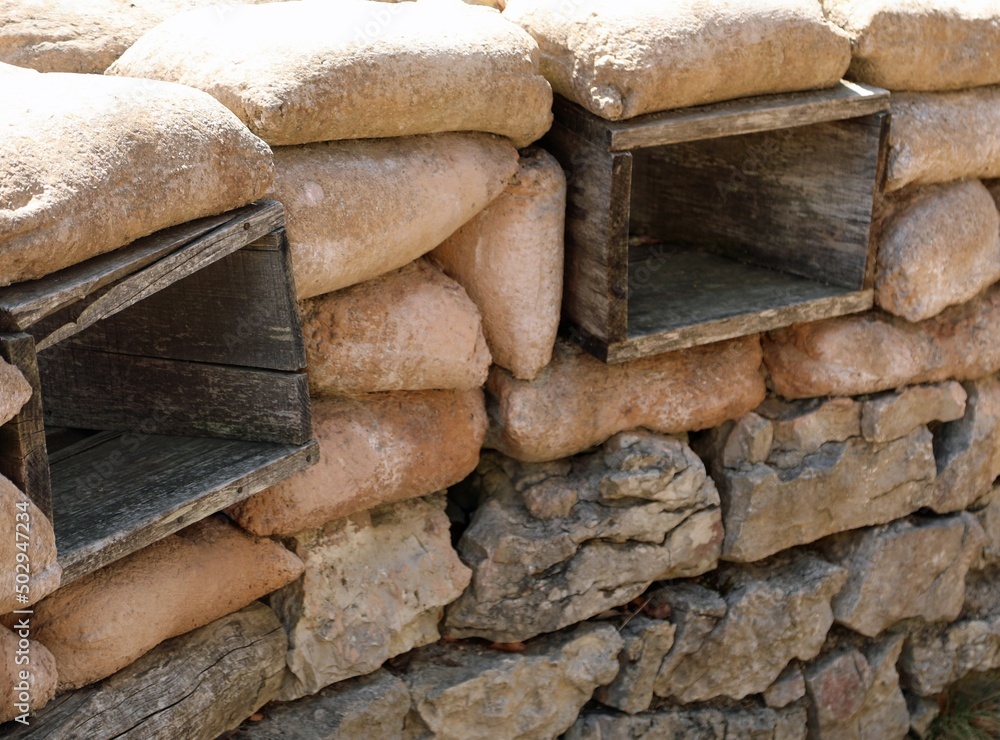 detail of the slits in the trench on the border of the war zone built ...