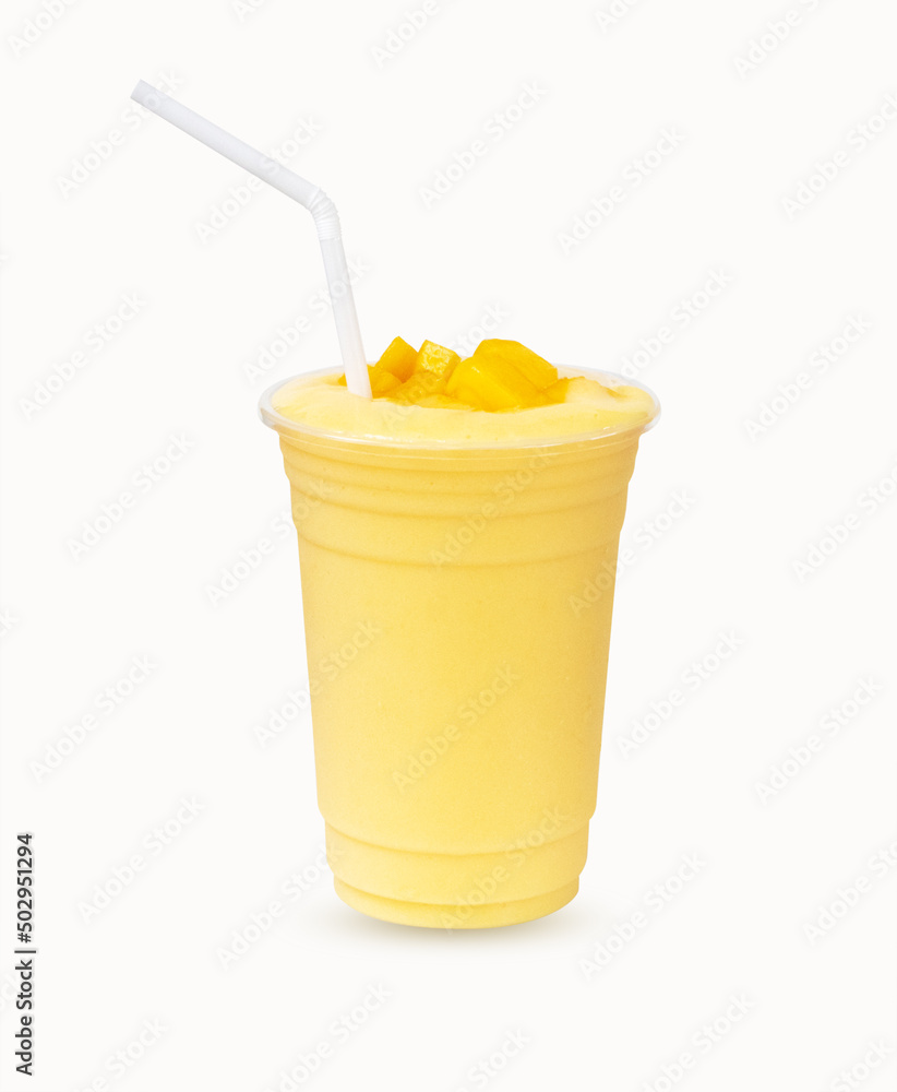 Fresh Mango ripe organic yellow smoothie honey mix with Straw in ...