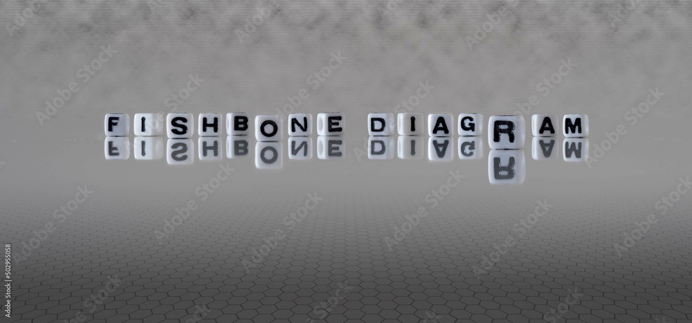 fishbone diagram word or concept represented by black and white letter ...