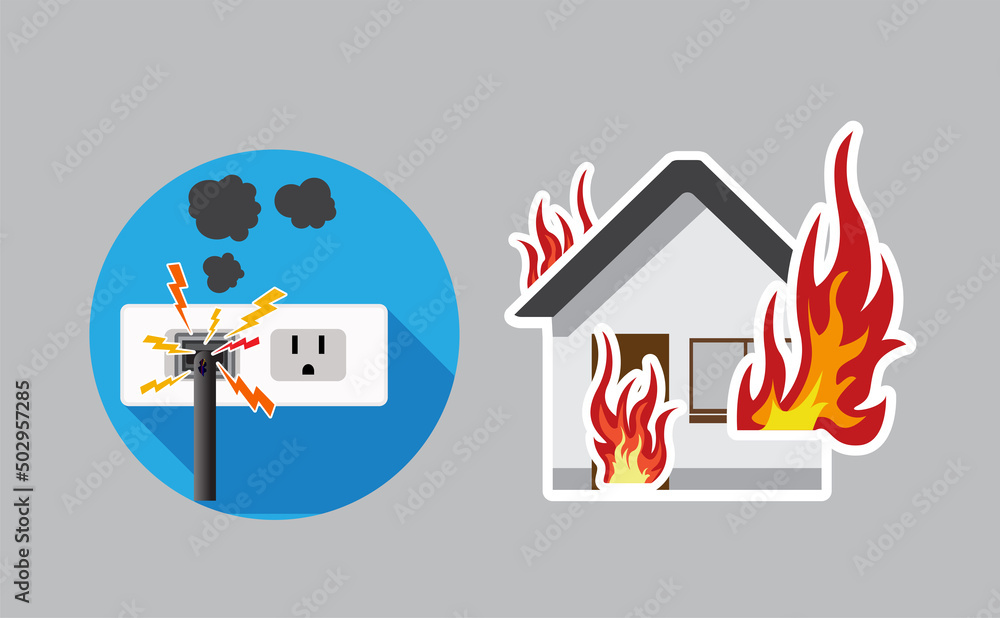 House On Fire,Power plug is full,Short circuit, safety first Stock ...