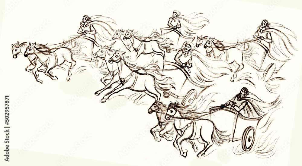 Rider on an ancient chariot. Pencil drawing Stock Illustration | Adobe ...