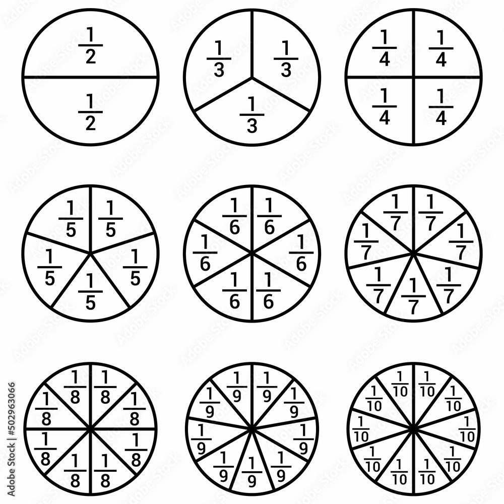 fraction circle chart in mathematics vector illustration isolated on ...
