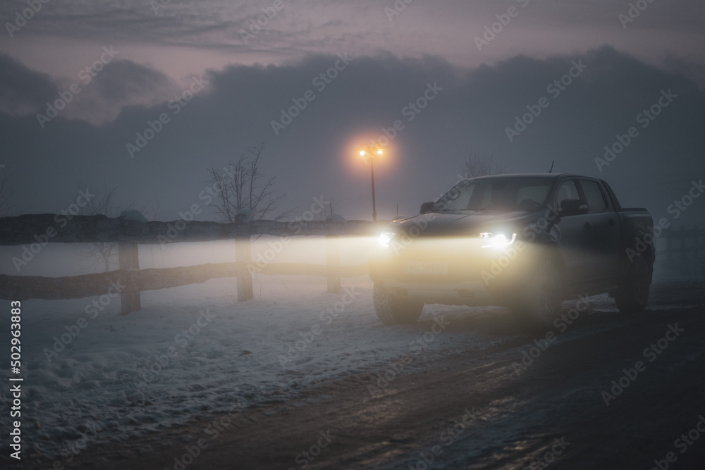 Foto de ford ranger raptor at fog do Stock | Adobe Stock