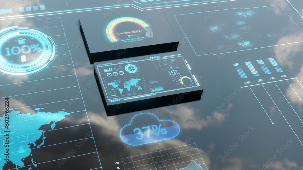 Data chart technology screen with different charts and infographics ...