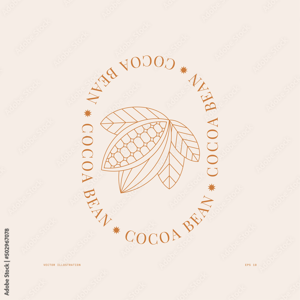 Cocoa bean minimalist outline illustration. Abstract style design ...