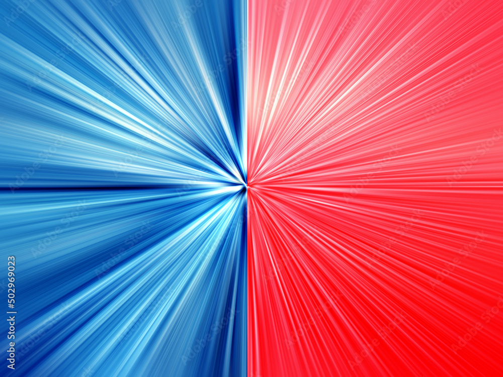Abstract radial zoom blur surface in light red and blue tones. Bicolor ...