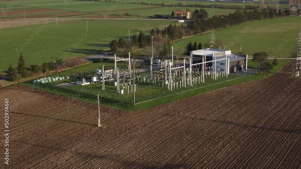 Electricity transformer - aerial view of electricity voltage ...