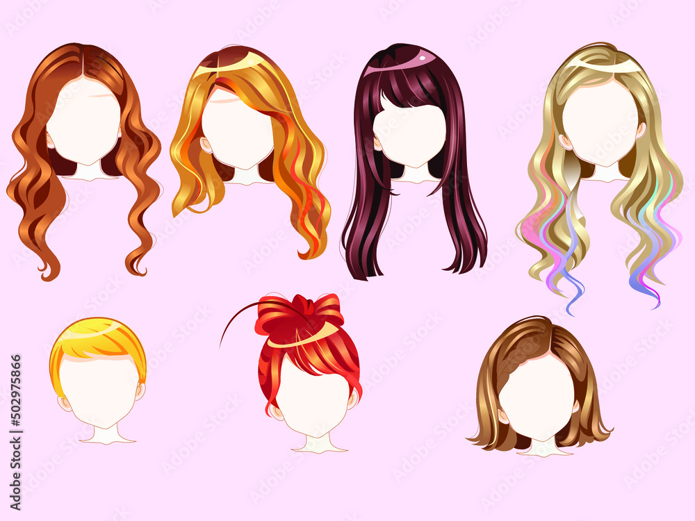 Women Wigs Hairstyle Realistic Icons Vector Realistic Female Hairstyles