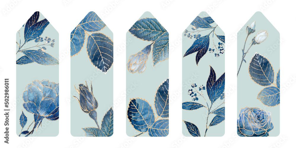 Vector illustration Set of five bookmarks decorated with botanical art ...