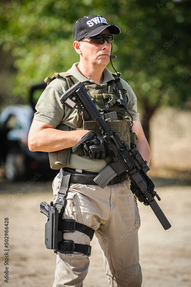 Full armed swat special forces army soldier in combat uniform Stock ...