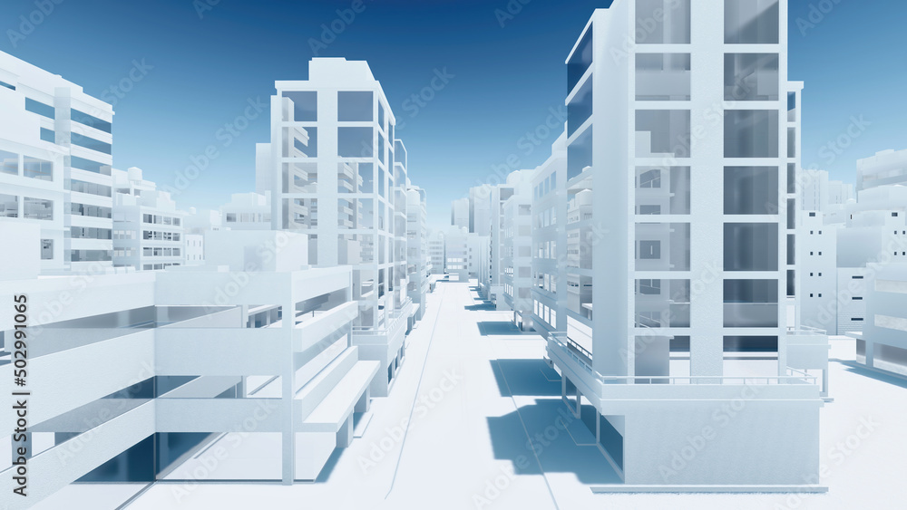 Completely empty street of abstract modern city downtown looking as ...