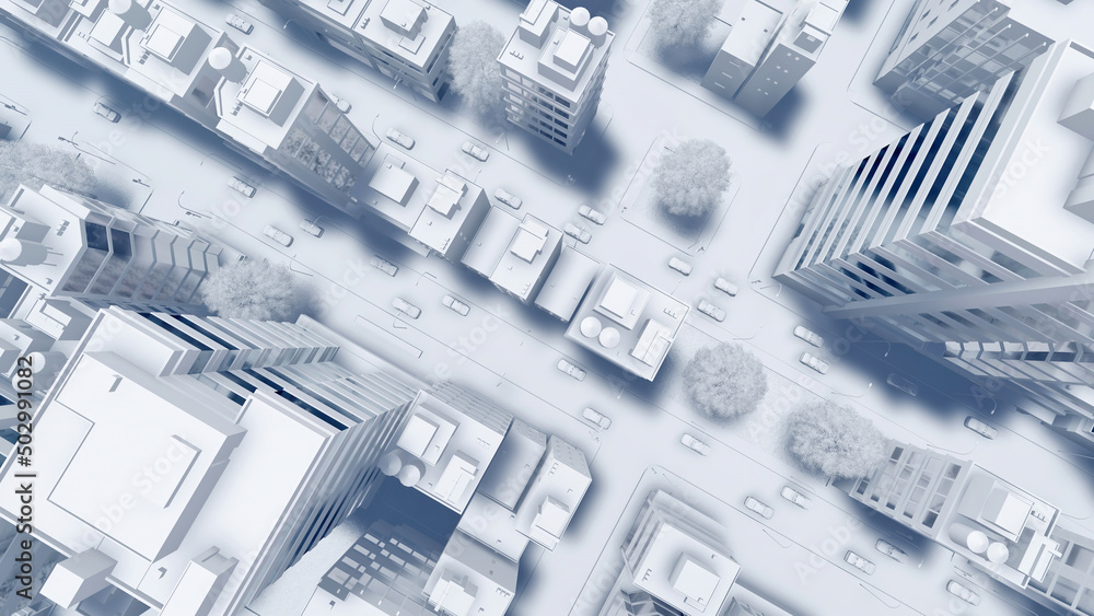 Top view of abstract modern city downtown looking as white ...