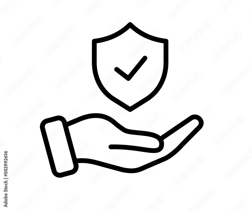 Insurance hand icon in line style. Policyholder protection hand icon ...