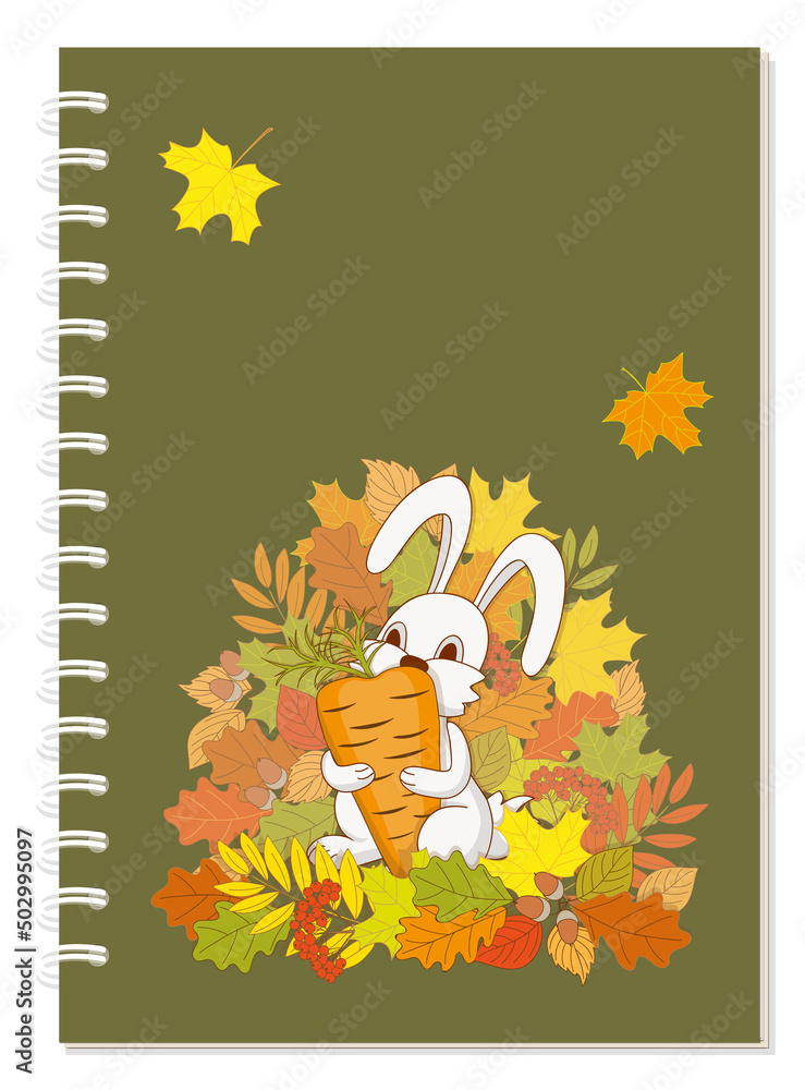 A5 school spiral notebook cover with cartoon cute bunny into autumn ...