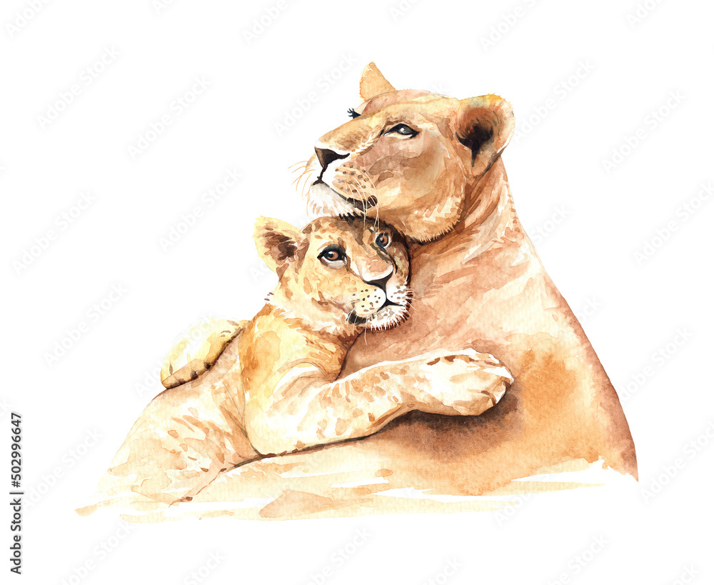 Watercolor Lion for Baby Shower, Mom and baby lion Print, Lion paint ...