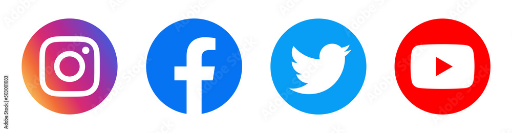 Facebook, twitter, instagram, youtube logo. Collection of popular ...
