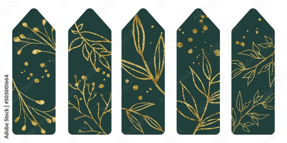 Vector illustration Set of five bookmarks decorated with botanical art ...