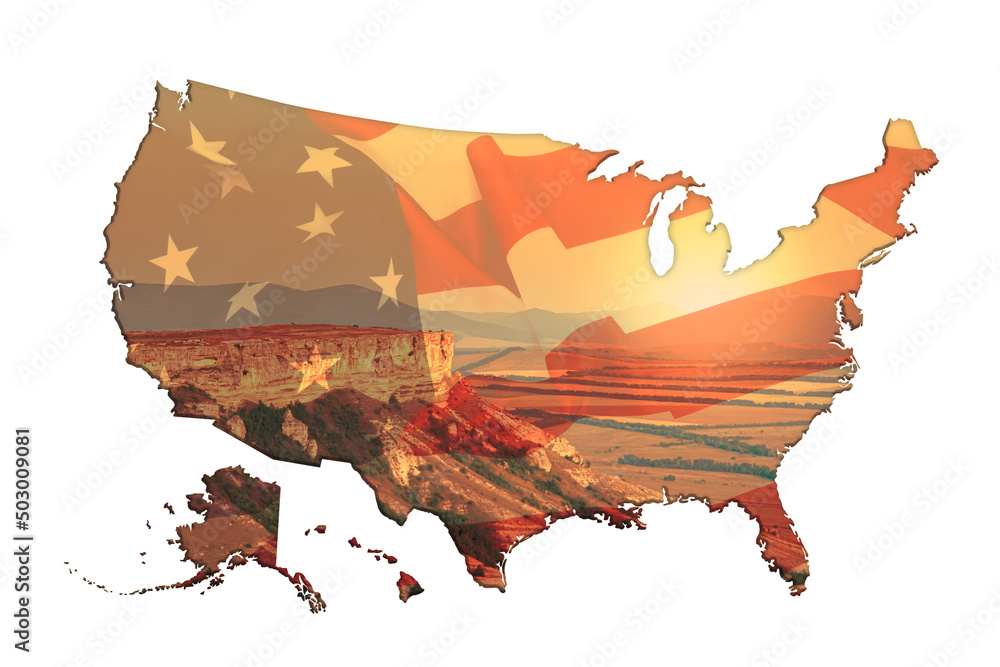 Foto de Map of the United States of America. American flag and typical ...