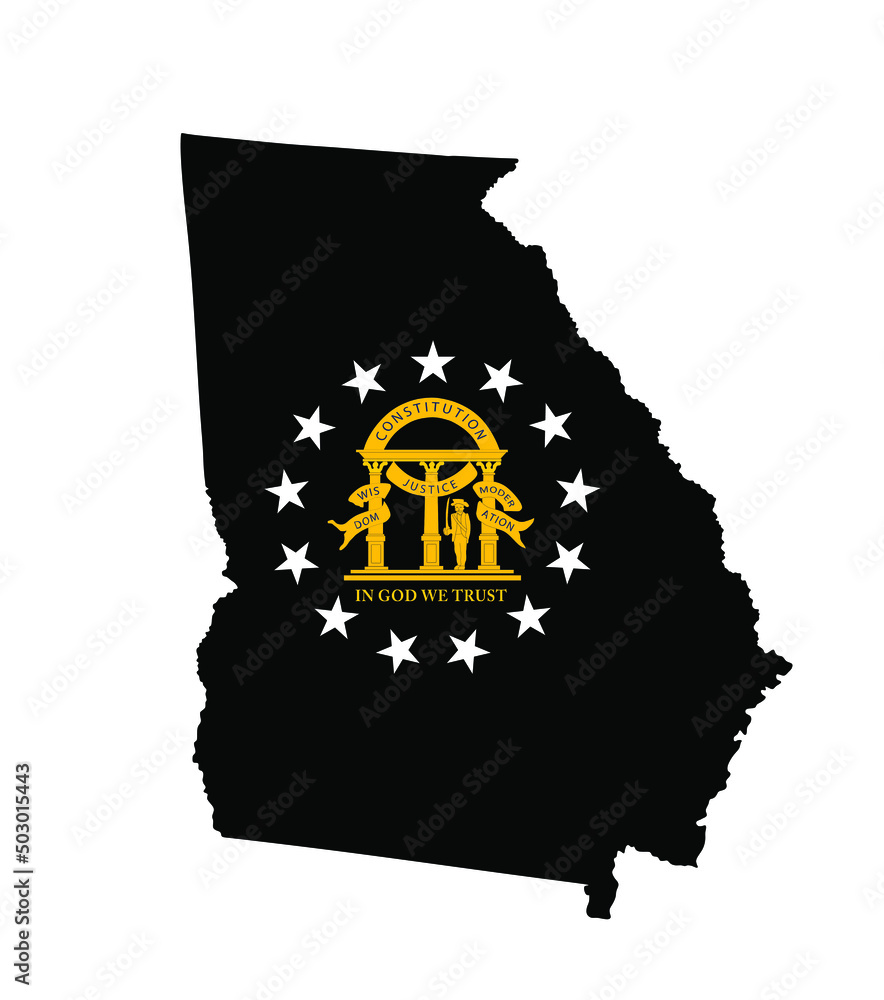 Georgia state map flag with coat of arms vector silhouette illustration ...
