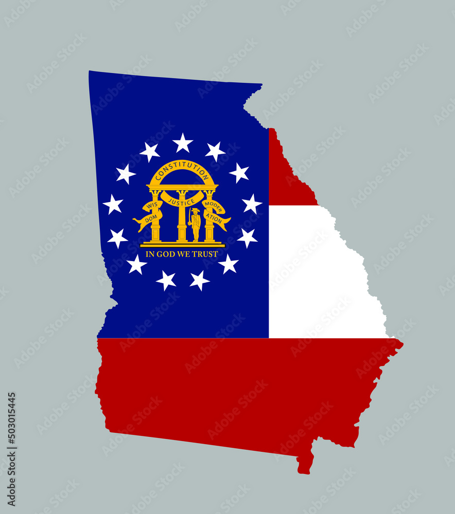 Georgia state map flag with coat of arms vector silhouette illustration ...