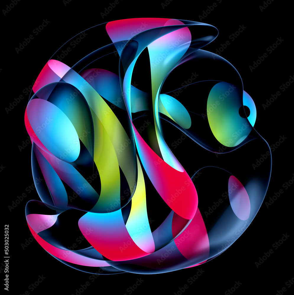 3d render of abstract art of surreal 3d ball or sphere in curve wavy ...
