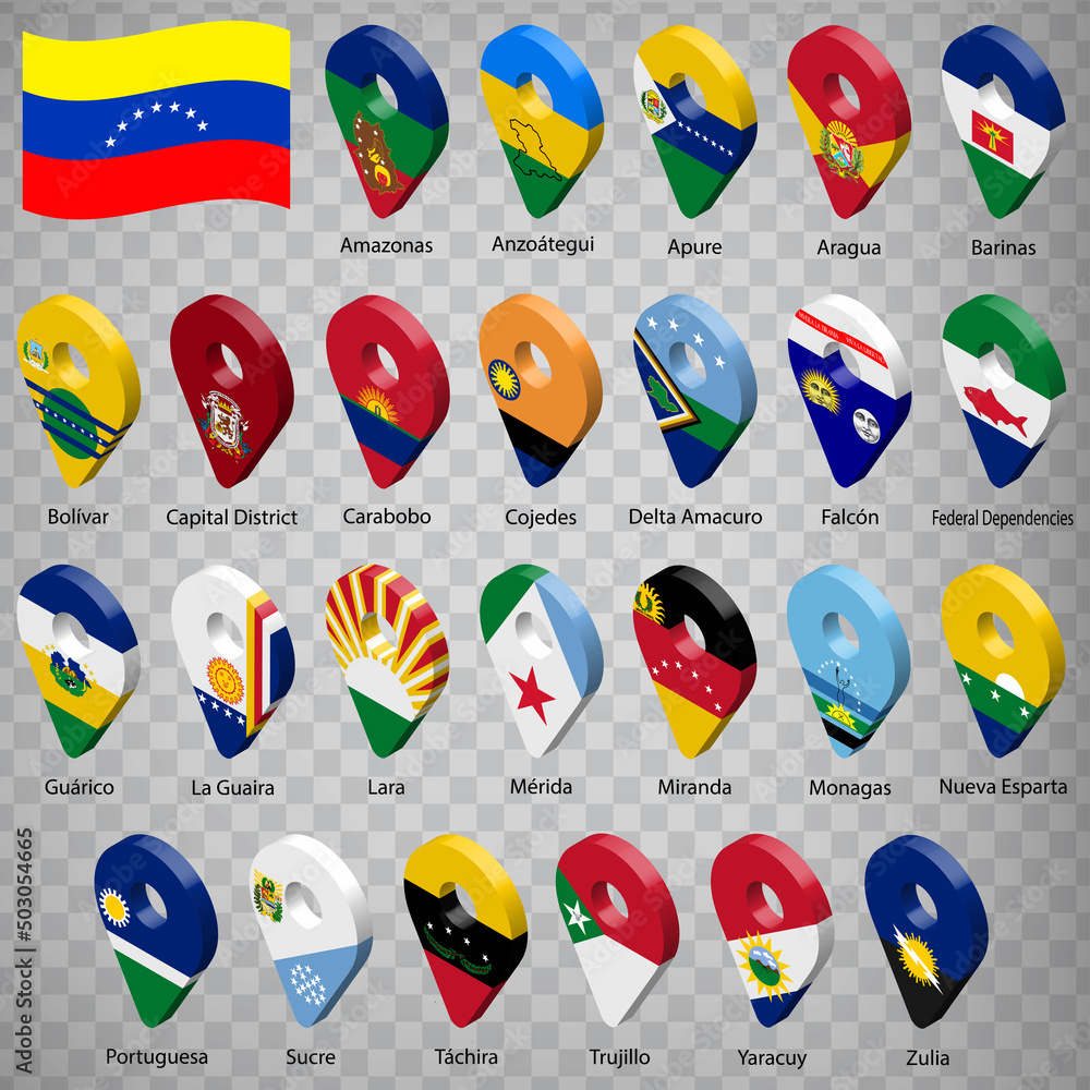 Twenty five flags the States of Venezuela - alphabetical order with ...