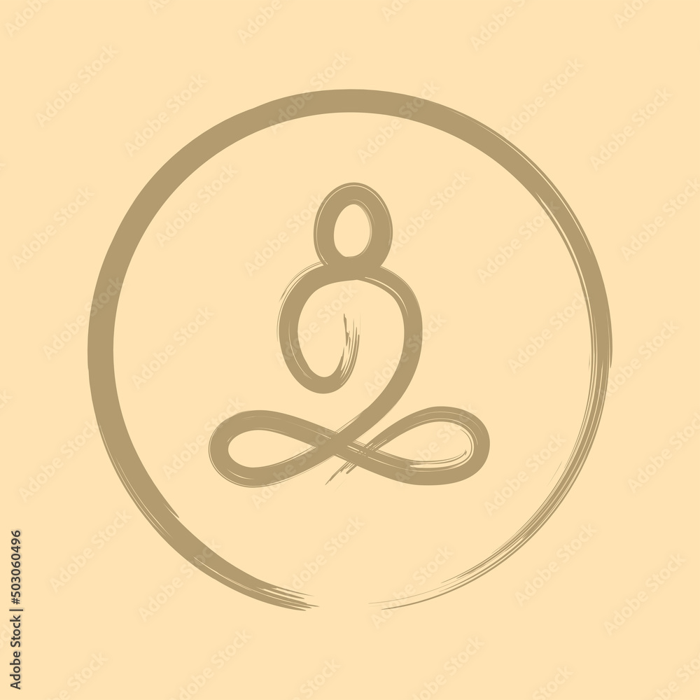 Buddha sitting zen gold brush stroke painting in circle isolated on ...