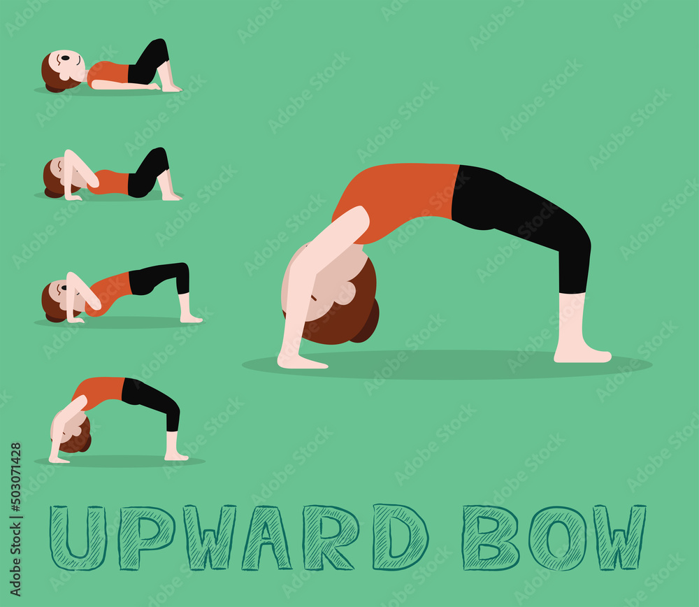 Yoga Tutorial Upward Bow Pose Cute Cartoon Vector Illustration Stock