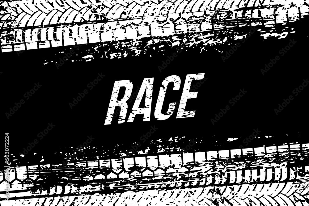 Tire tracks, grunge car, truck or motorcycle wheel texture and race ...