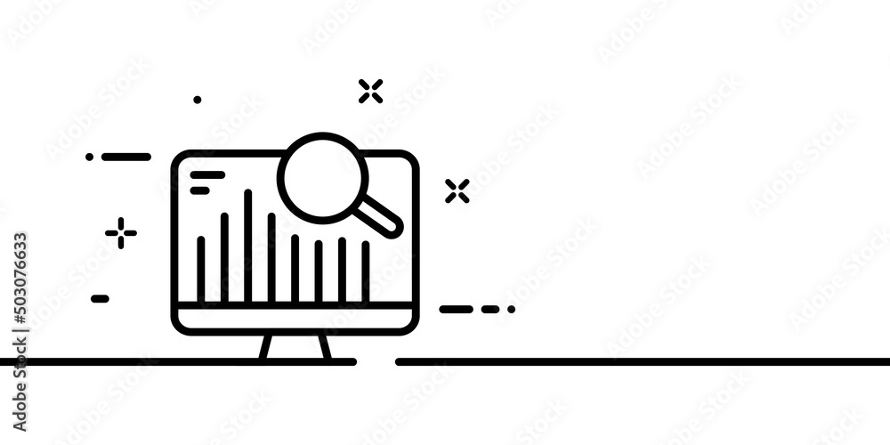 Chart analytics line icon. Magnifying glass and diagram. Database ...