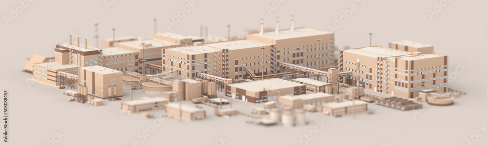 Factory in miniature, shallow depth of field. Industrial buildings ...