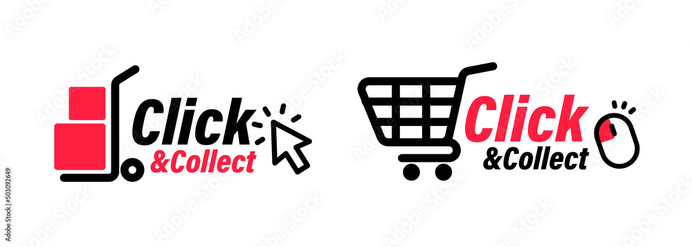 Click and collect icons. Click an collect with computer mouse pointer ...