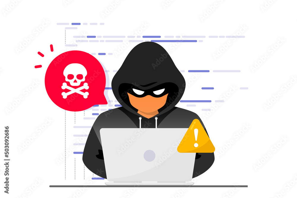 Hacker, Cyber criminal with laptop stealing user personal data. Hacker ...