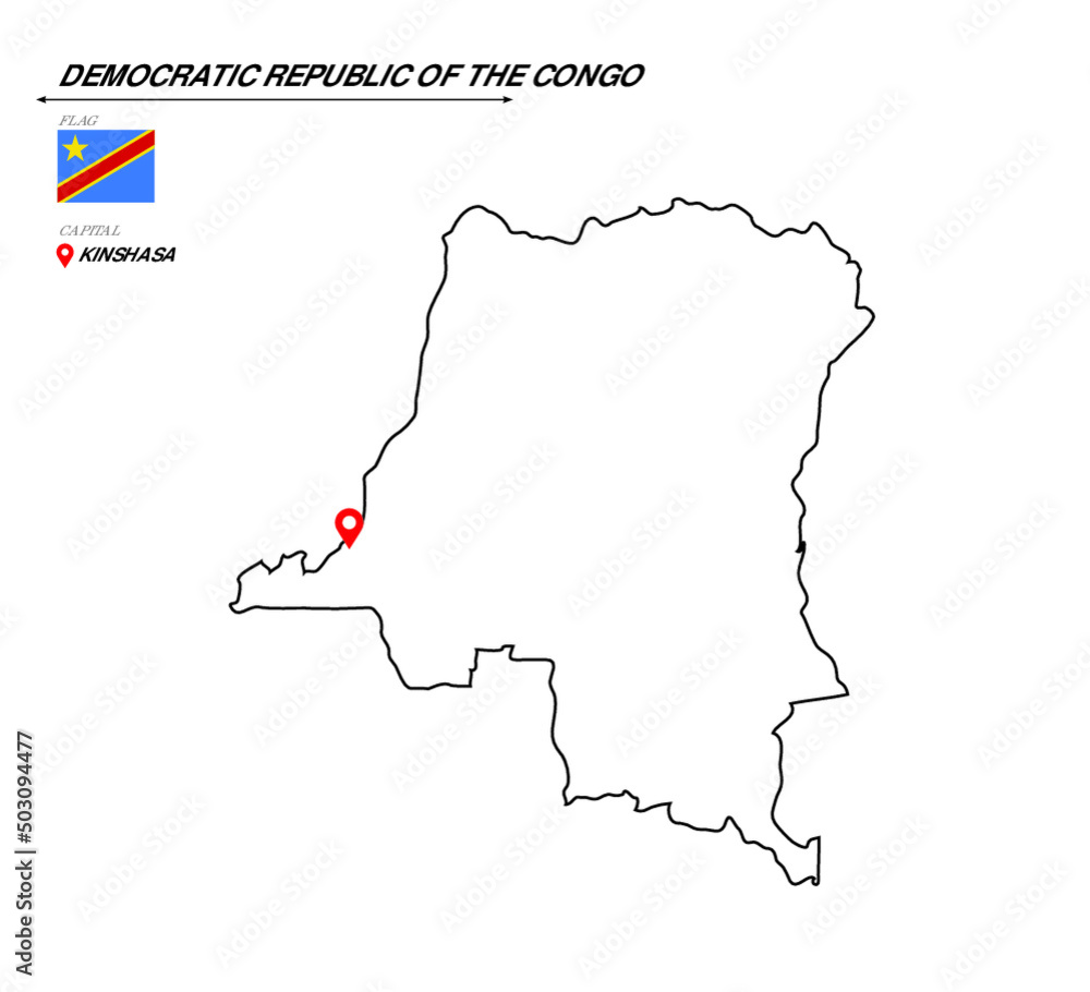 Democratic Republic of Congo political map with capital city, Kinshasa ...