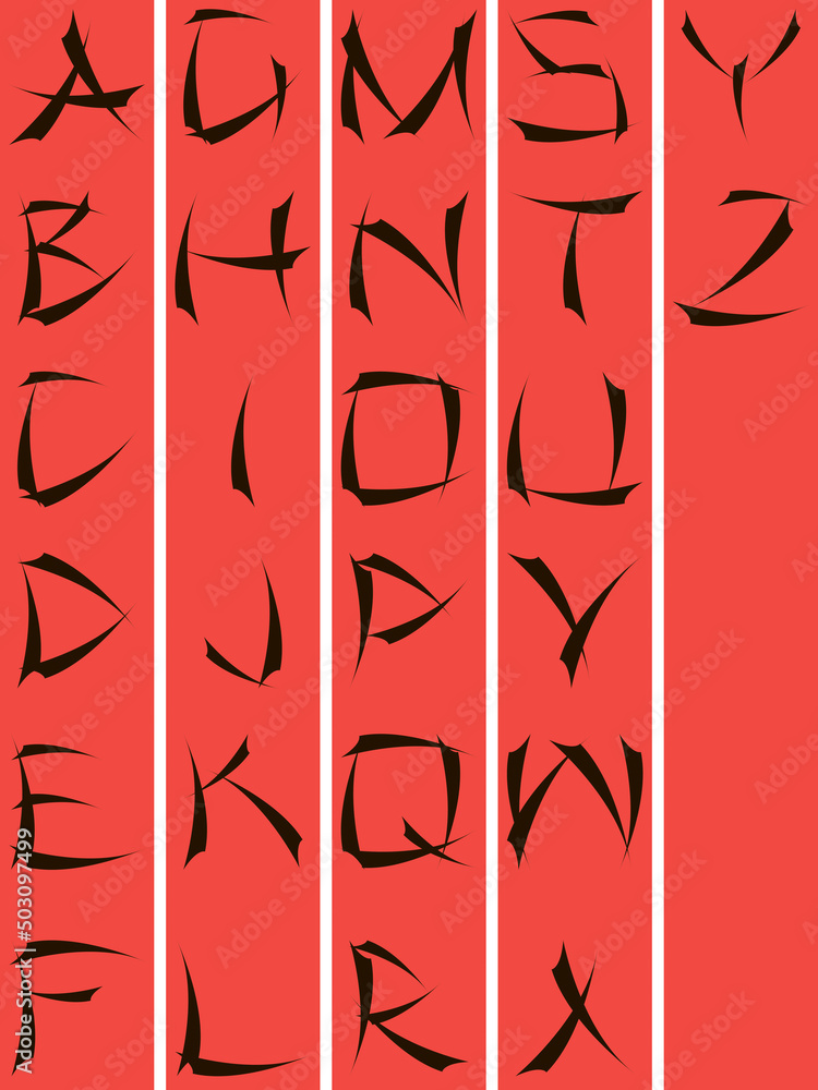Raster illustration is an alphabet with English black letters on a red ...