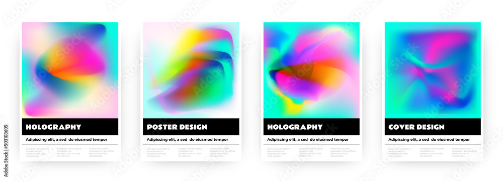 Gradient vertical covers in colorful style.Holographic backgrounds. Set ...