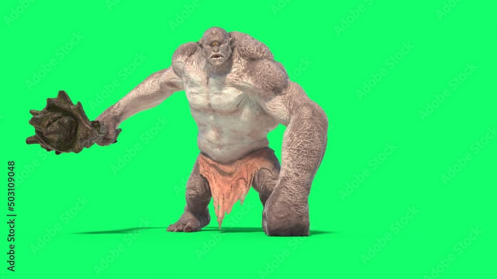 Cyclops Monster Green Screen Attacks Front Loop 3D Rendering Animation ...