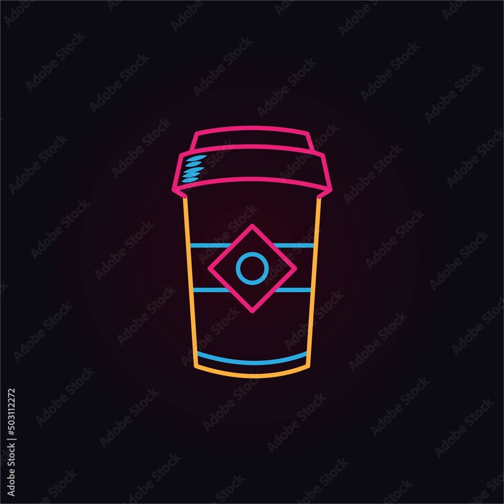 Vector neon soda cup icon. Glowing sweet drink logo background. Juice ...