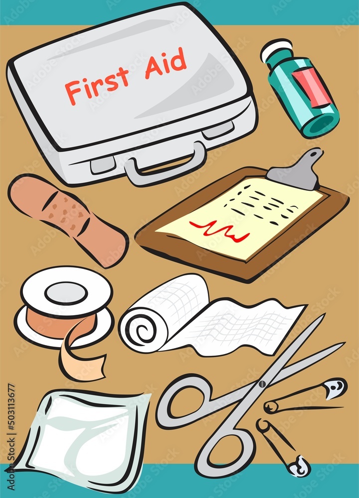Medical tools set poster background including first aid kit plaster ...