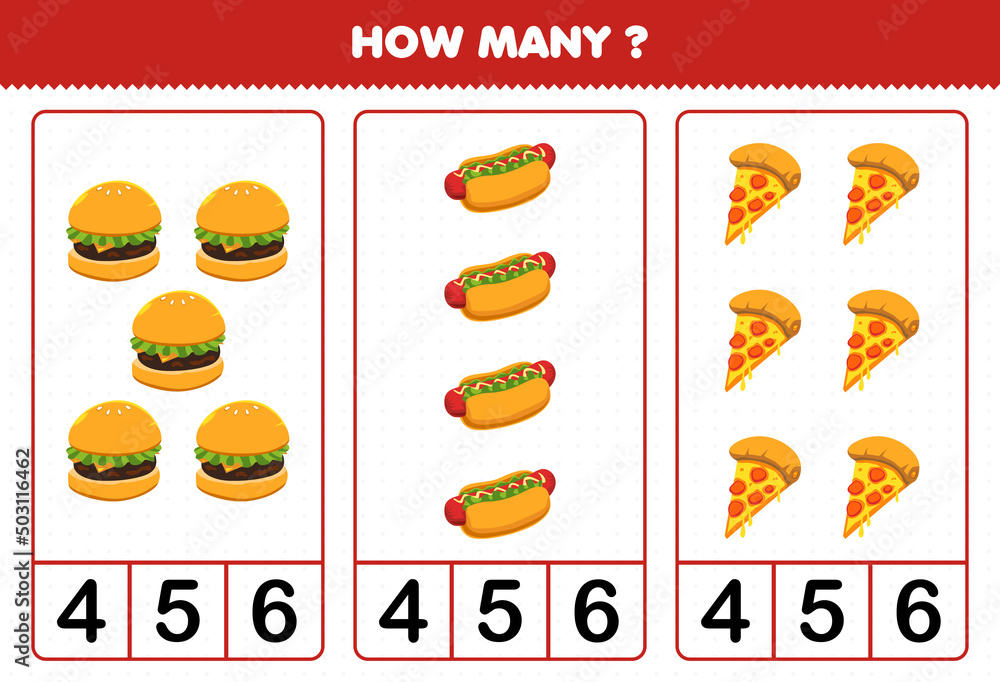 Education game for children counting how many cartoon food burger ...