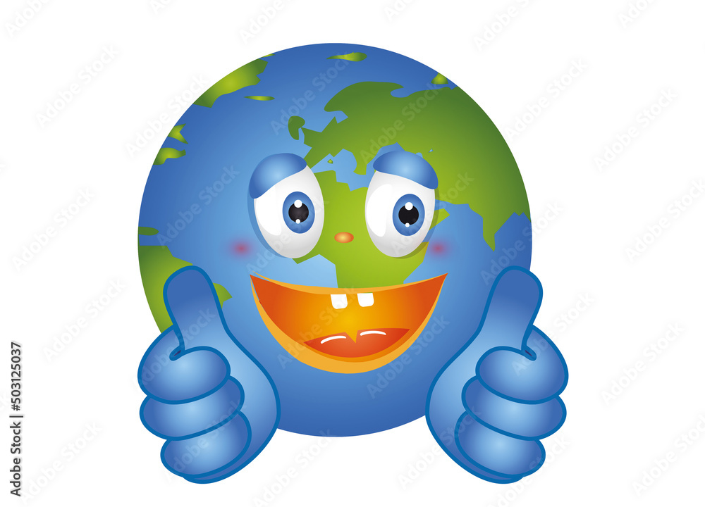 cooler Comic Planet Erde mit Daumen nach oben Stock Illustration ...