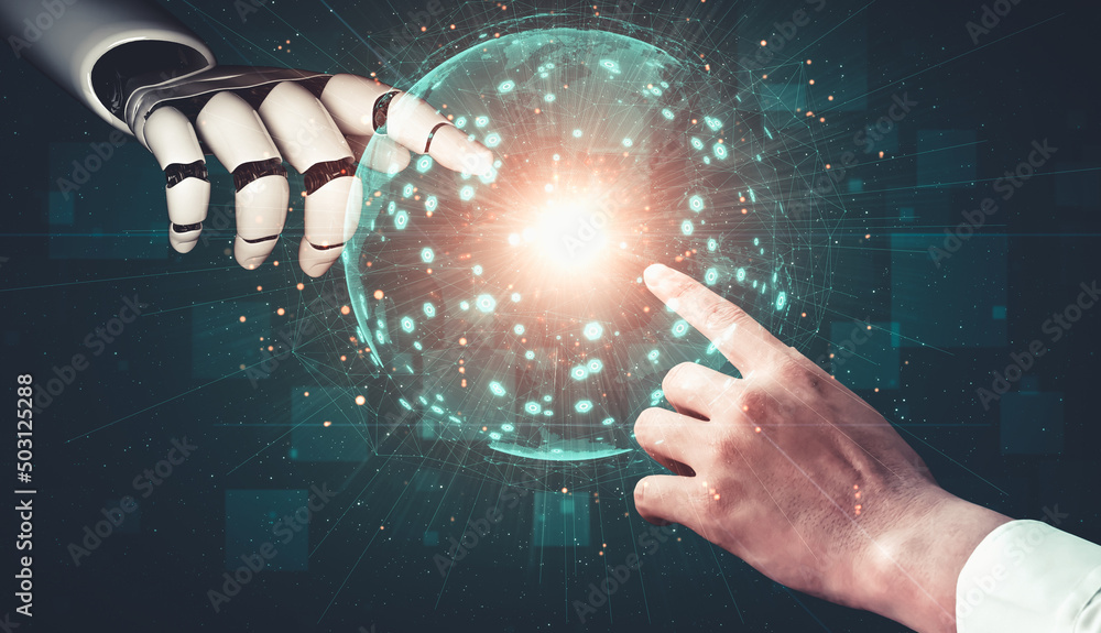 3D rendering artificial intelligence AI research of droid robot and ...