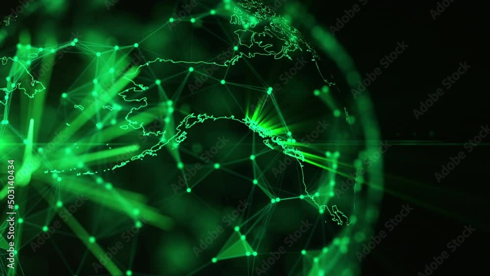3D Digital Earth Plexus Cyber Network Lines Flares. Spinning Earth ...