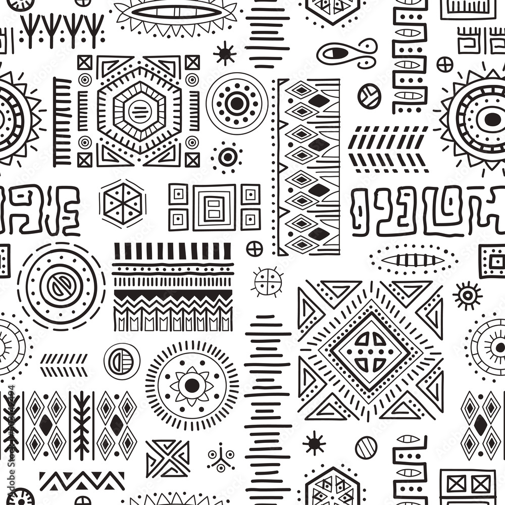 Black and white seamless background African art decoration tribal ...