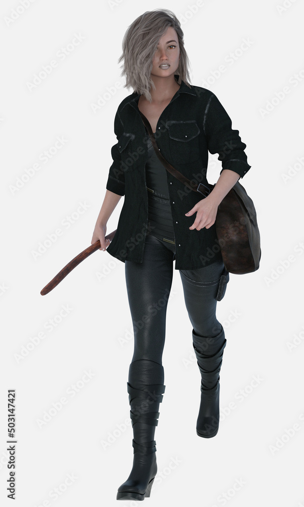 Full length portrait of Nola, a young beautiful brunette woman traveler ...