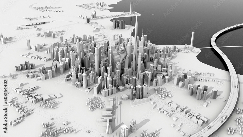 Panoramic view of beautiful modern city with skyscrapers, which locates ...