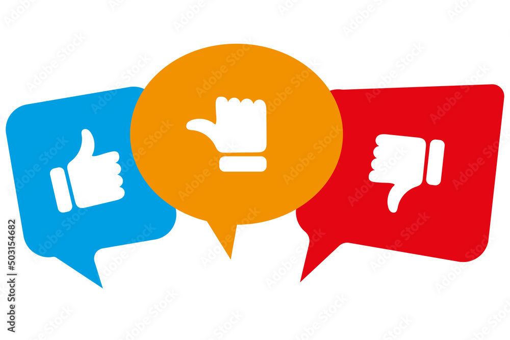 Vetor De Speech Bubbles With Thumbs Up And Down In The Middle Pointing