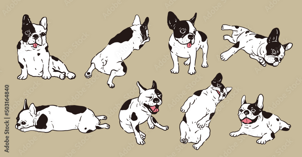 Cute French Bulldog vector set Stock Vector | Adobe Stock